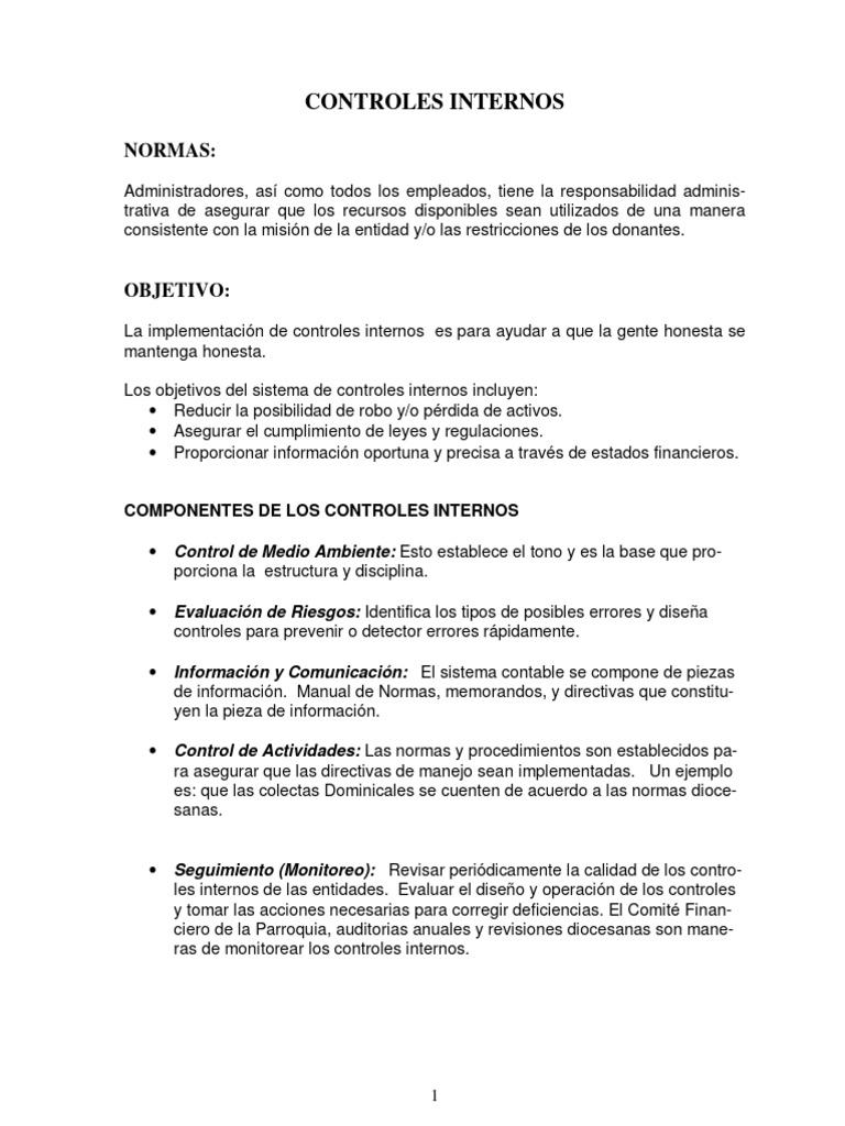 Normas de Control Internos para Una Iglesia | PDF | Cheque | Presupuesto