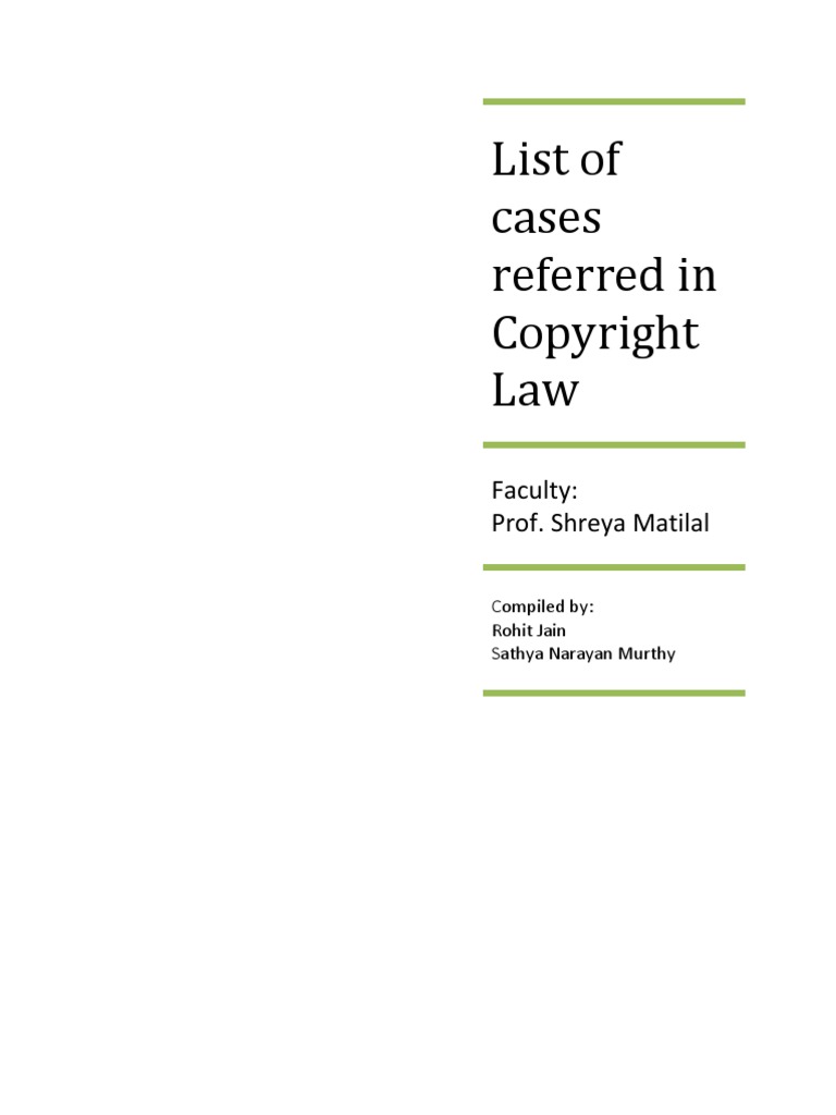 Copyright Cases Rohit Murthy | PDF | Copyright Law Of The United States ...