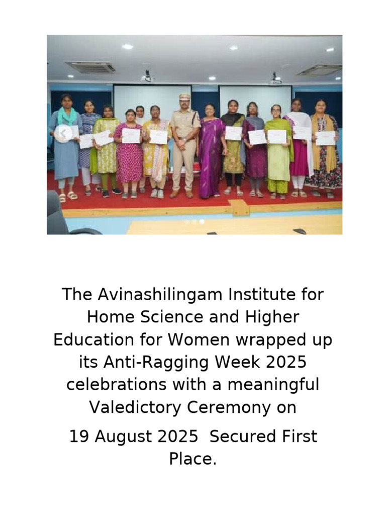The Avinashilingam Institute For Home Science and Higher Education For Women Wrapped Up Its Anti ...