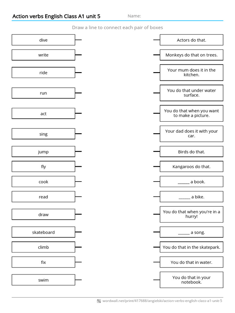 Action Verbs for A1 English Learners | PDF