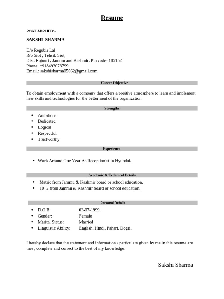 Resume Sakshi Sharma | PDF