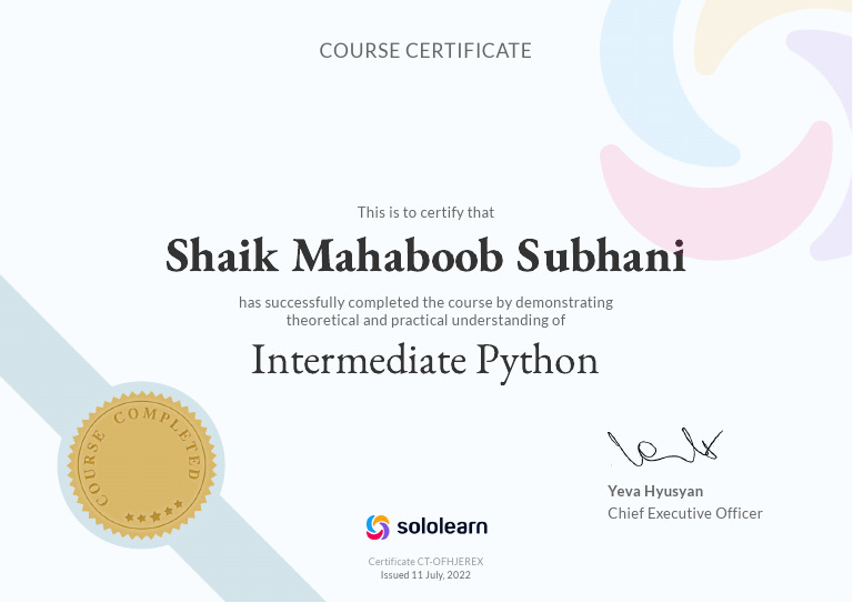 Shaik Mahaboob Subhani: Intermediate Python | PDF