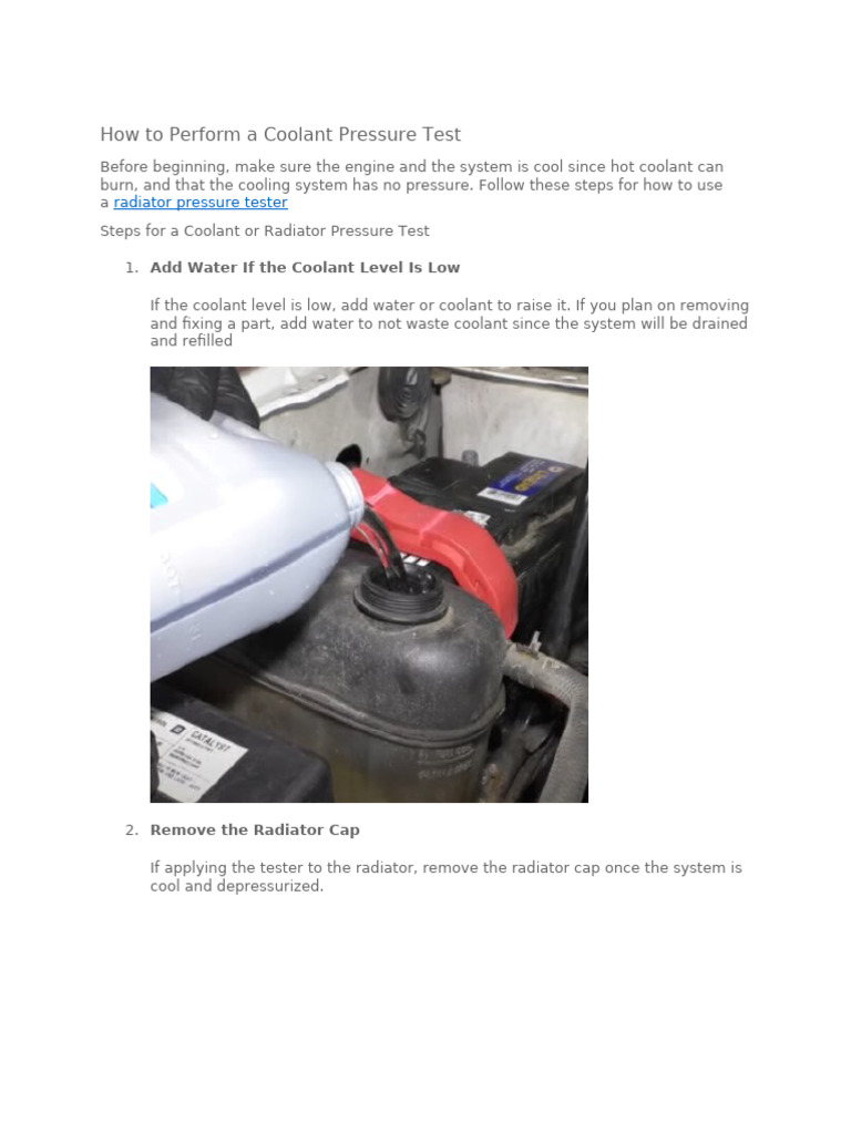 Coolant Pressure Test | PDF