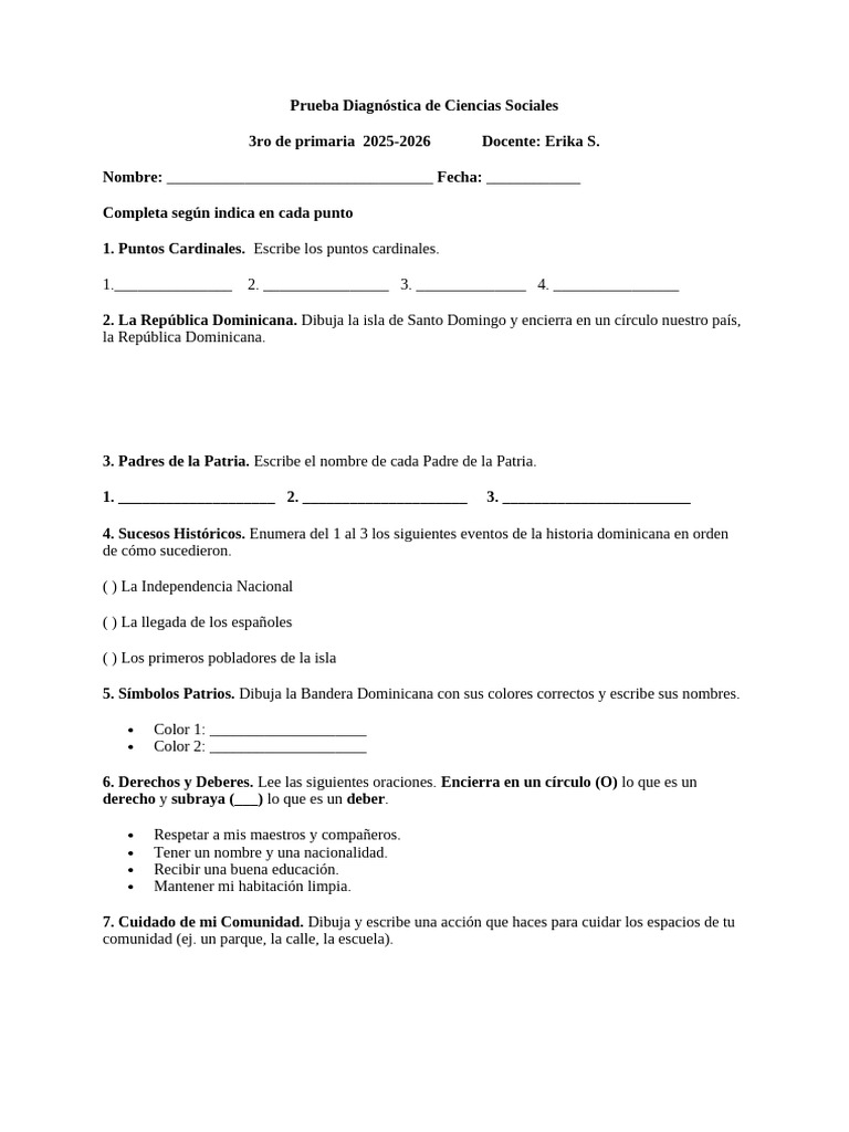 Prueba Diagnóstica de Ciencias Sociales 3ro | PDF