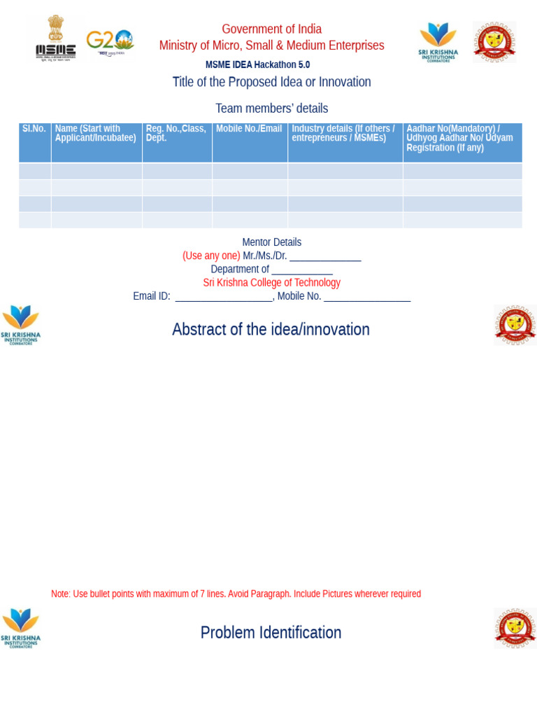 Msme Idea Hackathon 5 0 Ppt Template Pdf