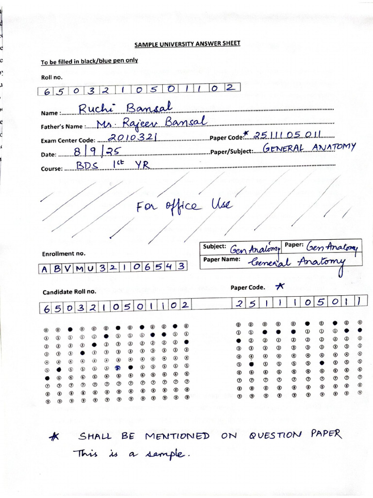 Abvmu Sample Ans Sheet | PDF