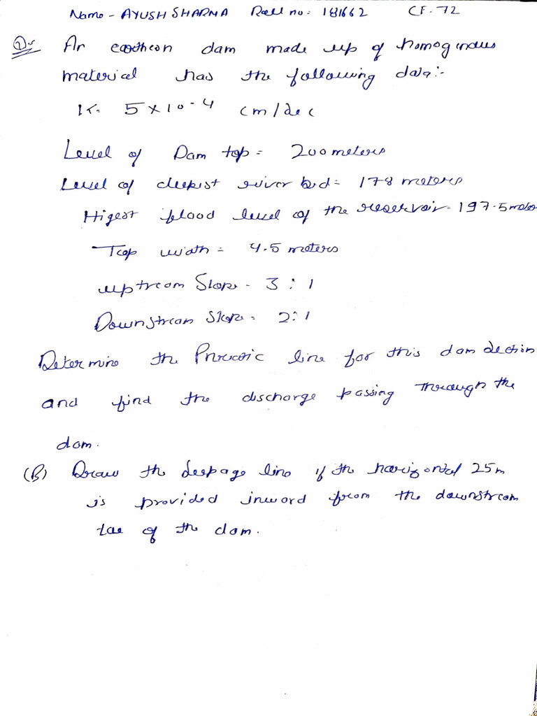 Dam and Reservoir Assignment (181662) | PDF