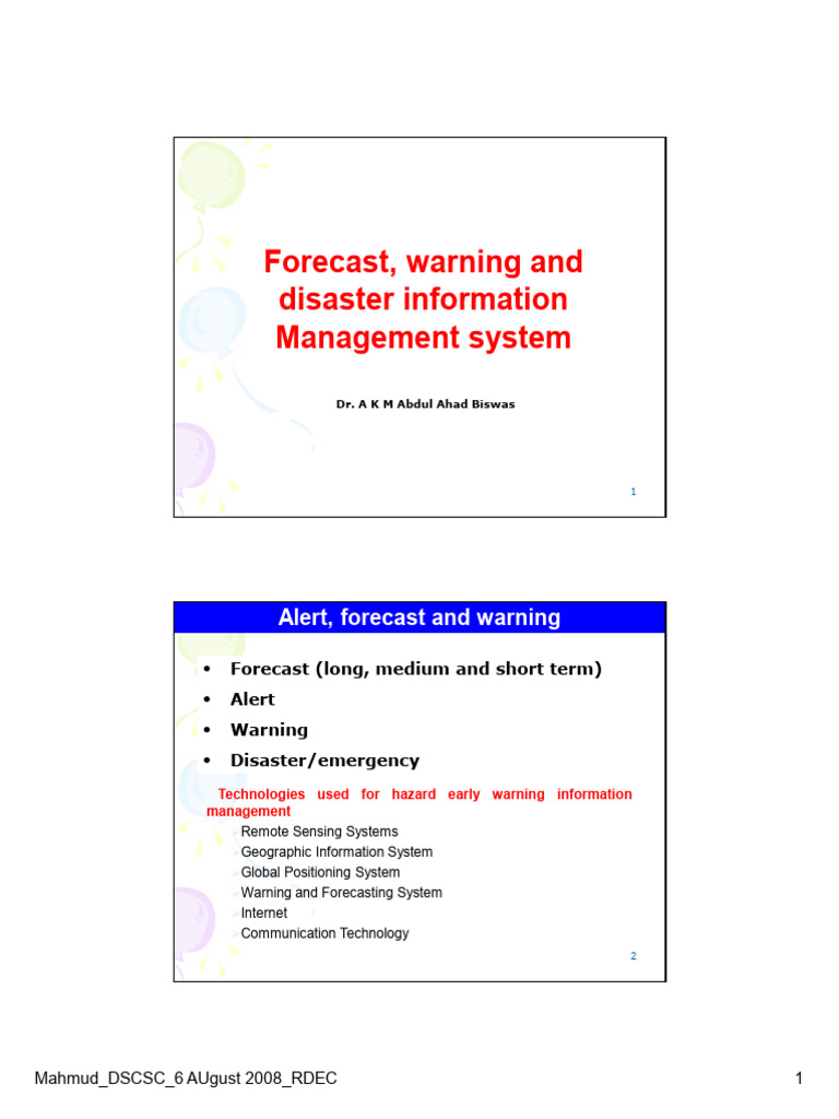 DRM+ANSVM Lecture 9 Forecast, Warning and Disaster Information 11.3.24 ...