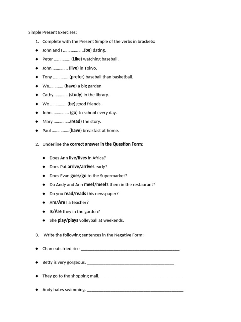 Simple Present Exercises | PDF