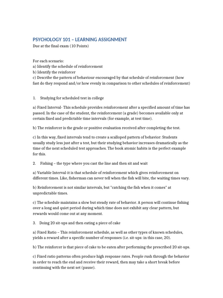 PSYCHOLOGY 101 Learning Assignment Detailed | PDF | Reinforcement ...