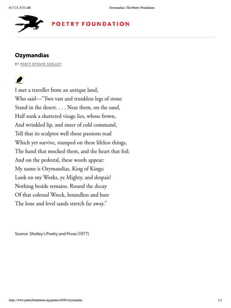 Ozymandias by Percy Bysshe Shelley | PDF