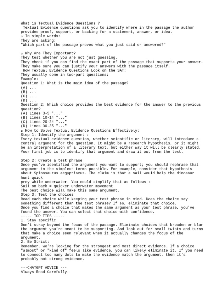 Understanding Textual Evidence Questions | PDF | Argument | Inference