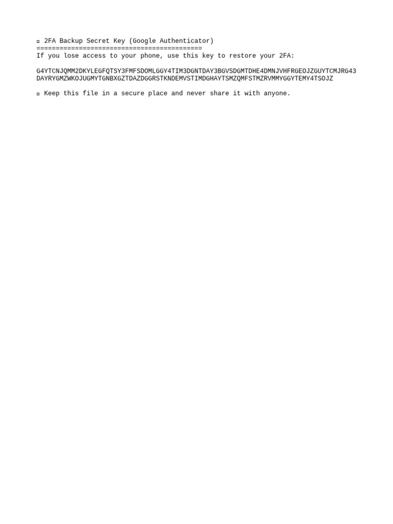 2FA Backup Key for Google Authenticator | PDF