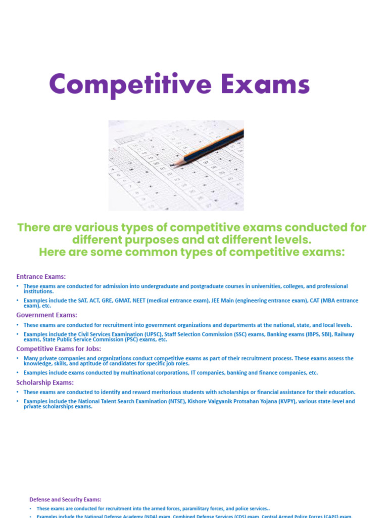 Types of Competitive Exams Explained | PDF | University And College ...
