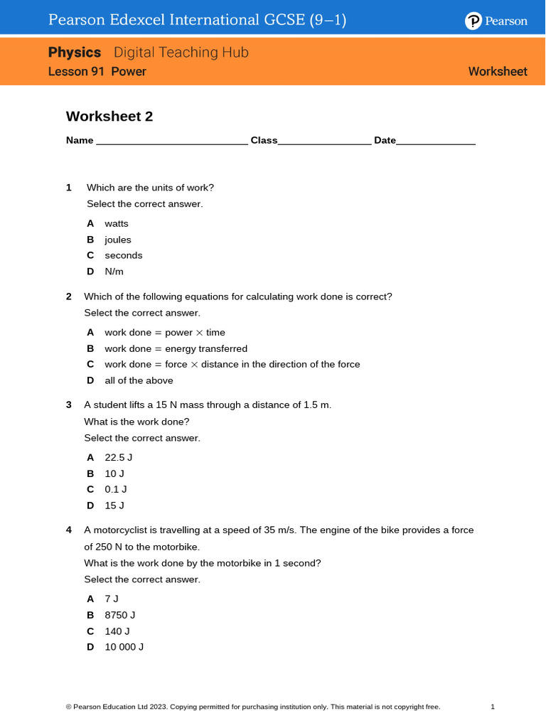 Olloshukur Lesson91 Worksheet2 | PDF | Mass | Potential Energy
