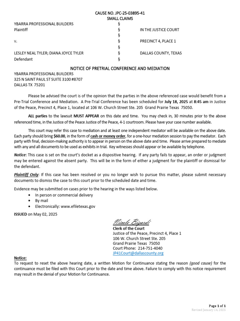 Pretrial Conference Notice for Small Claims | PDF | Continuance | Lawsuit