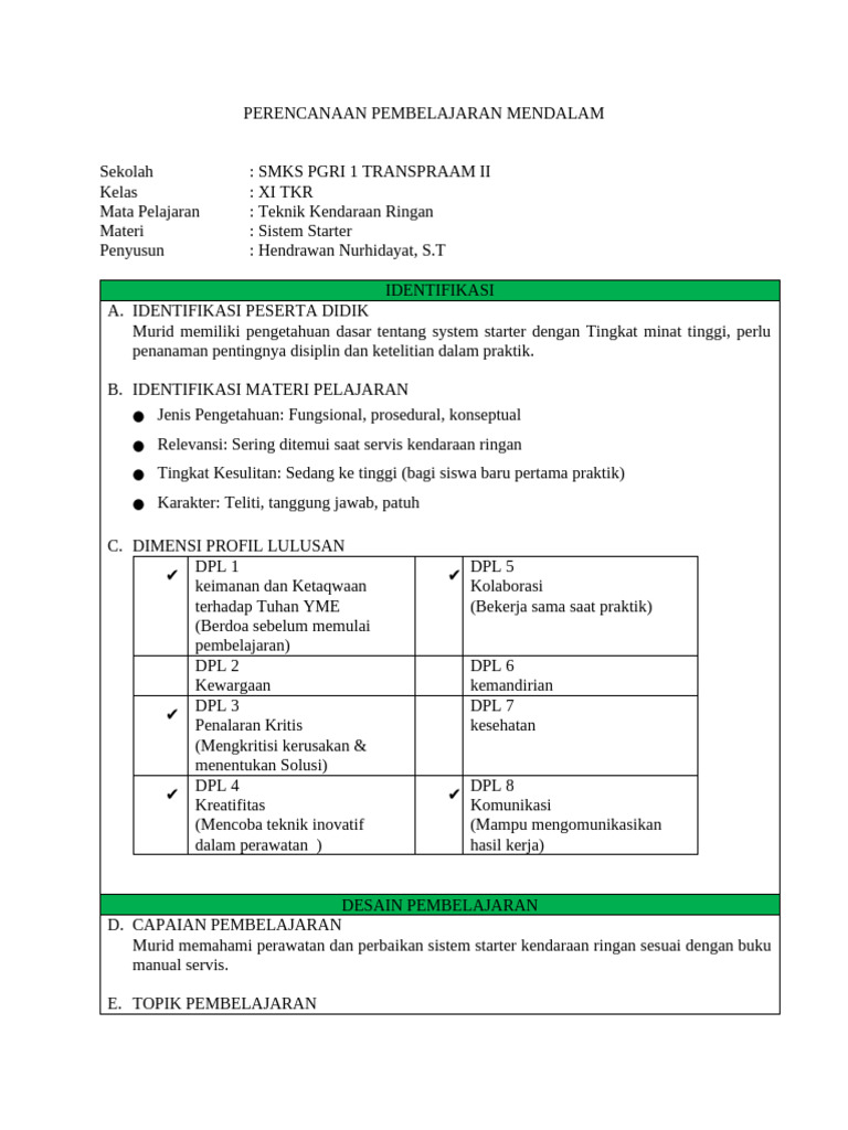 Pembelajaran Sistem Starter Kendaraan | PDF