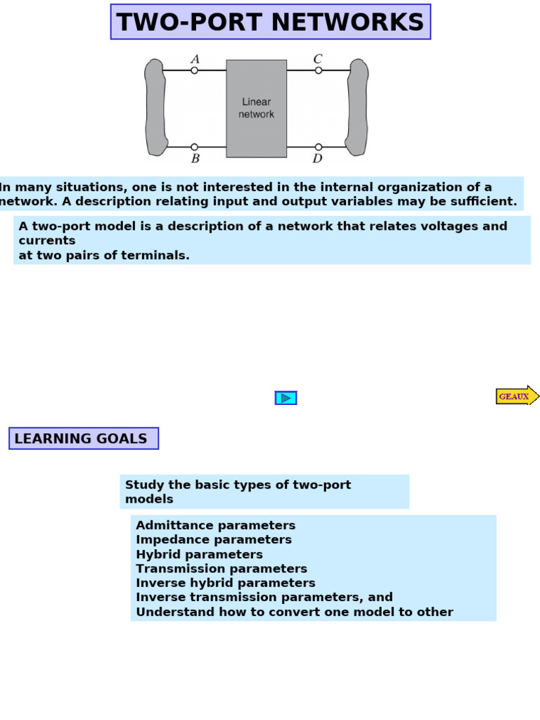 Two-Port Network Parameter Models | PDF | Network Analysis (Electrical ...