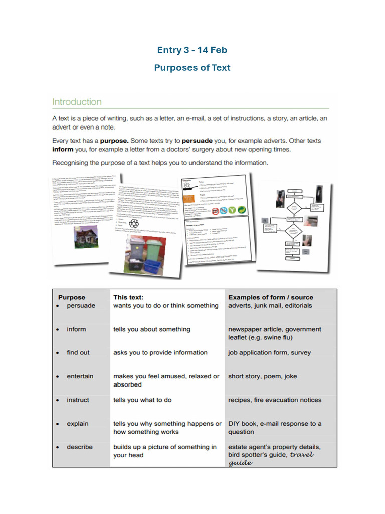 Purposes of Text Handout E3 | PDF