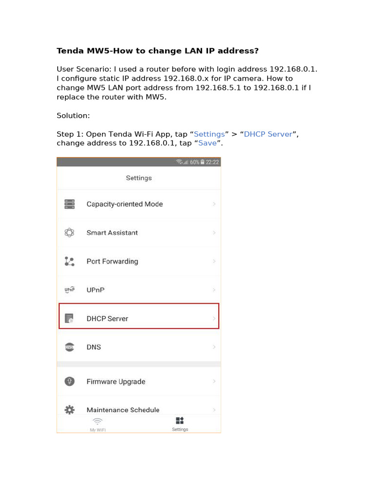 Change MW5 LAN IP Address Guide | PDF