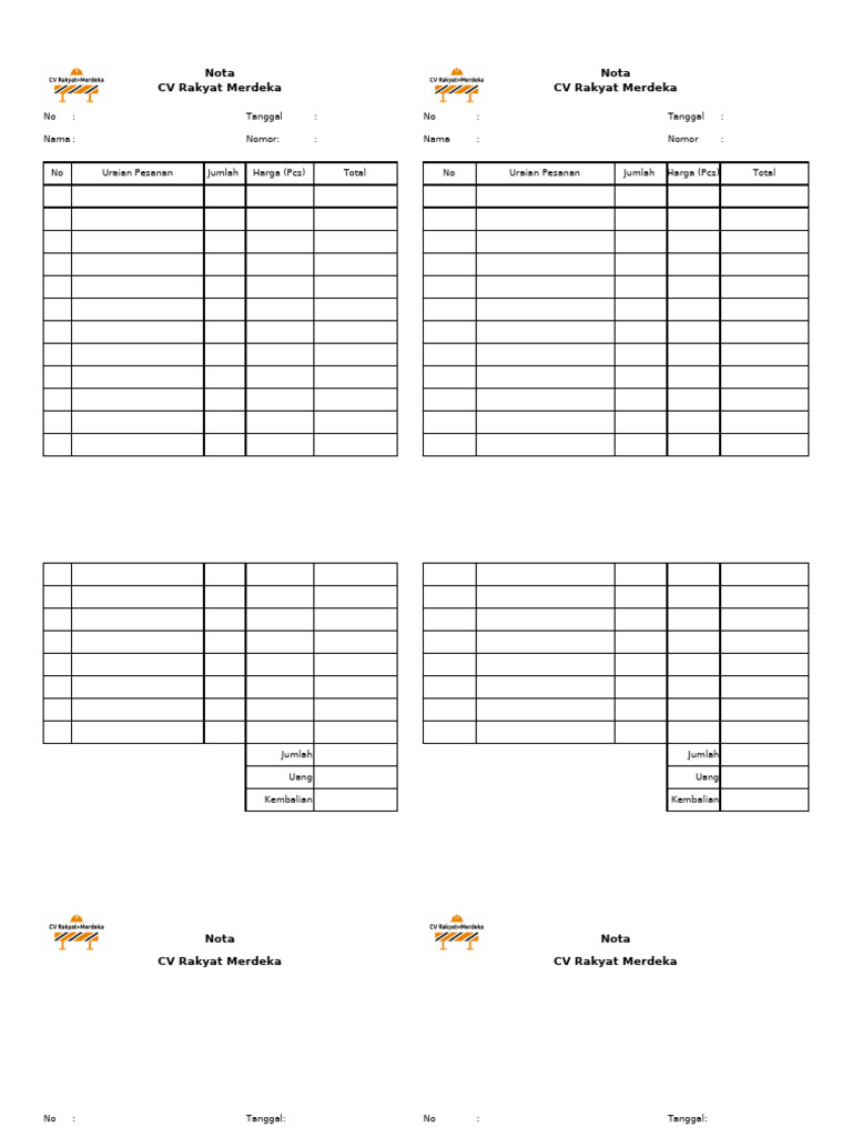 Template Nota Kosong Excel | PDF