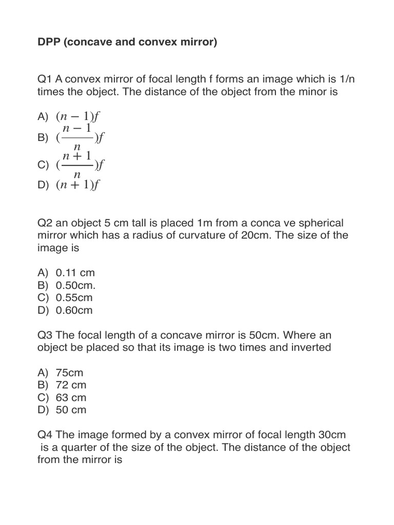 Concave and Convex Mirror Problems | PDF | Mirror | Optics