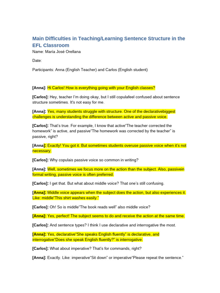 Challenges in EFL Sentence Structure | PDF