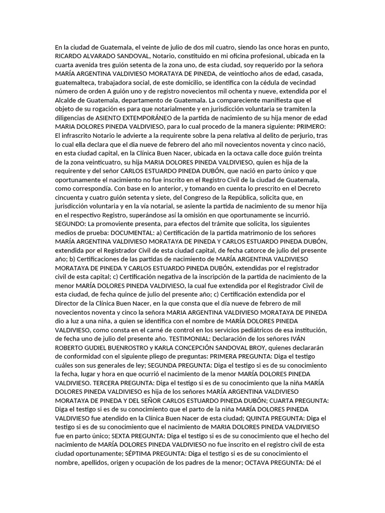 Asiento Extemporáneo de Nacimiento en Guatemala | PDF | Guatemala