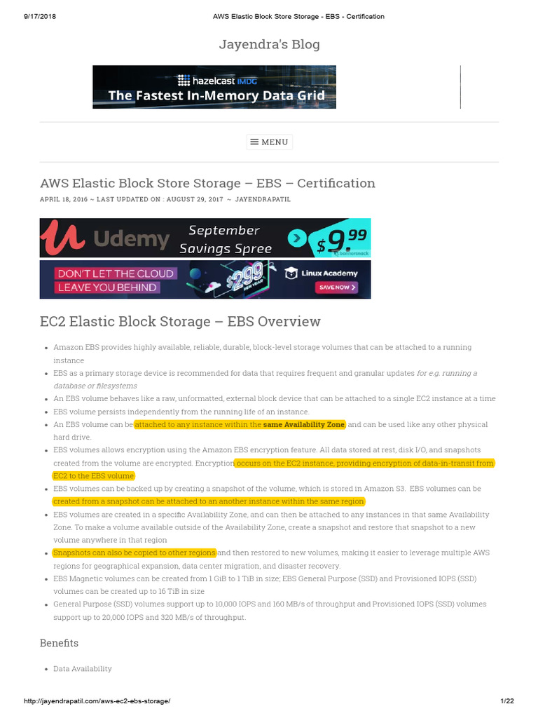 AWS Elastic Block Store Storage - EBS - COMMENTS - Certification | PDF | Computer Engineering ...