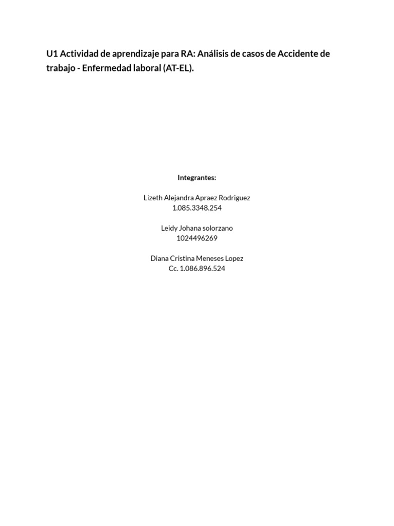 U1 Actividad de Aprendizaje para RA - Análisis de Casos de Accidente de Trabajo - Enfermedad ...