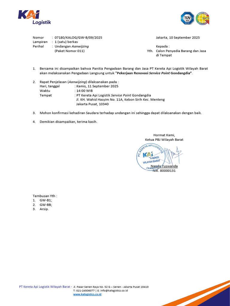 08 - Undangan Aanwijzing - GONDANGDIA | PDF