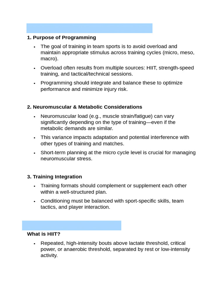HIIT Programming for Team Sports Training | PDF | High Intensity ...