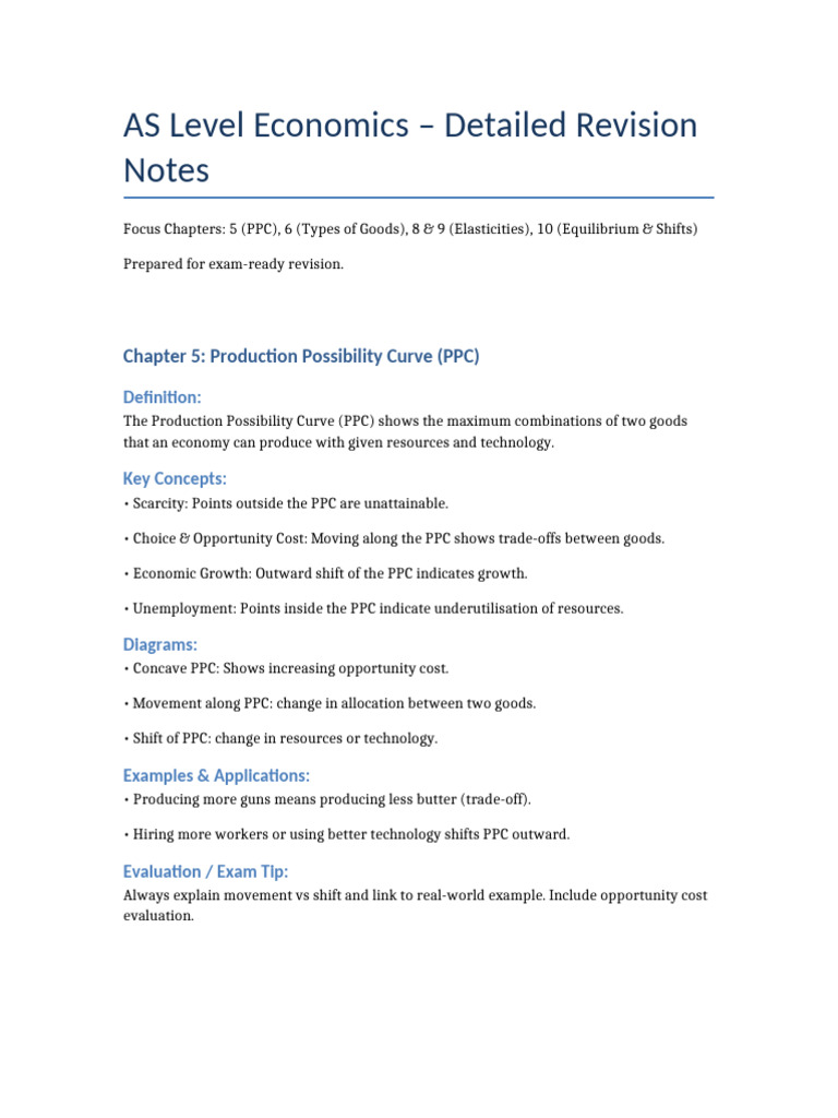 AS Level Economics Revision Notes | PDF | Elasticity (Economics) | Goods