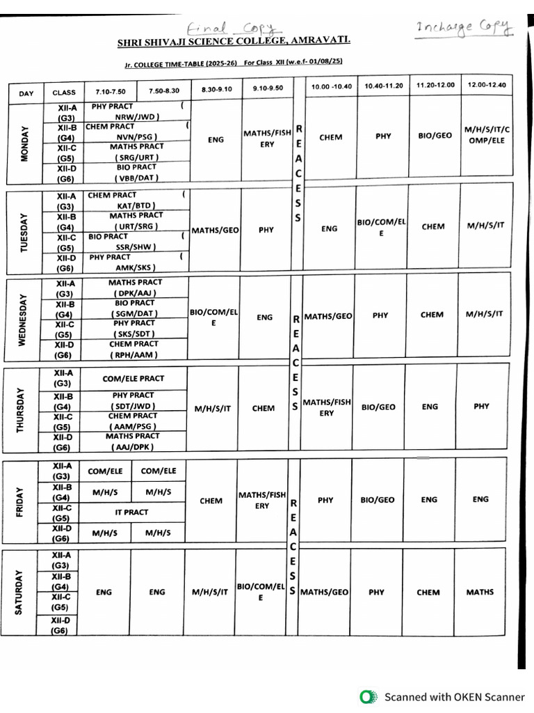 Xii Class Updated Time Table | PDF