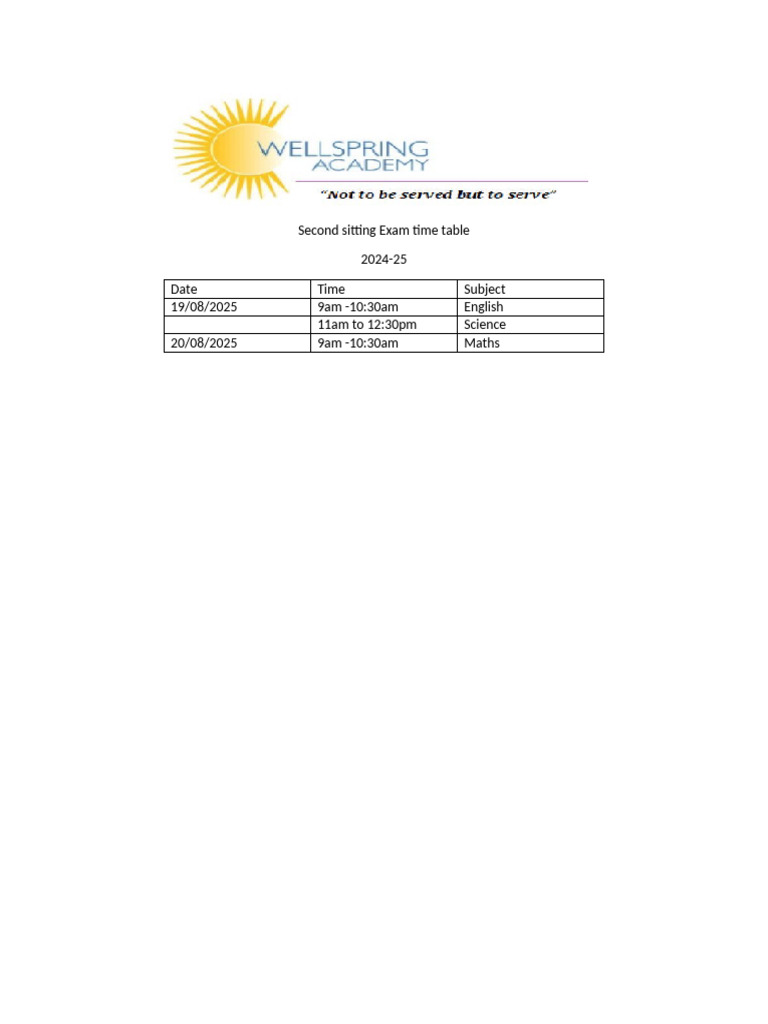 Second Sitting Exam Time Table | PDF