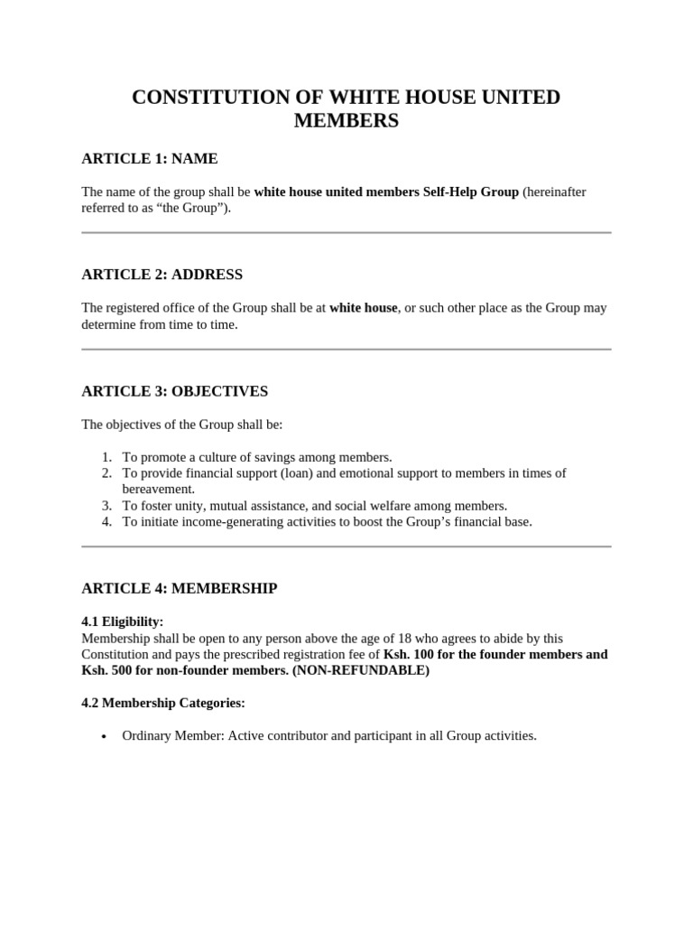 Constitution of White House United Members | PDF | Interest | Loans