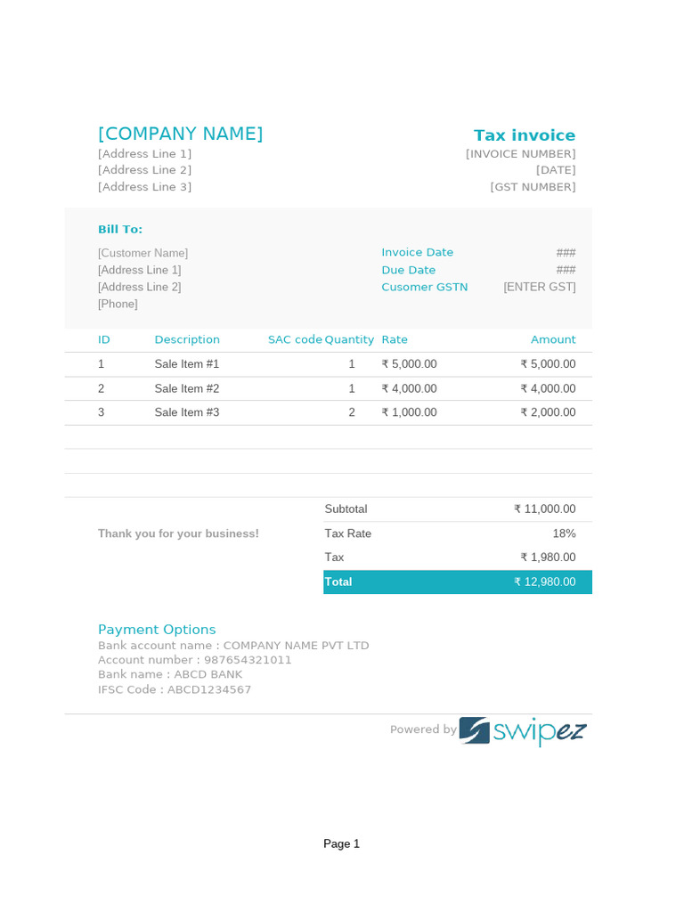 GST Invoice Format Template | PDF