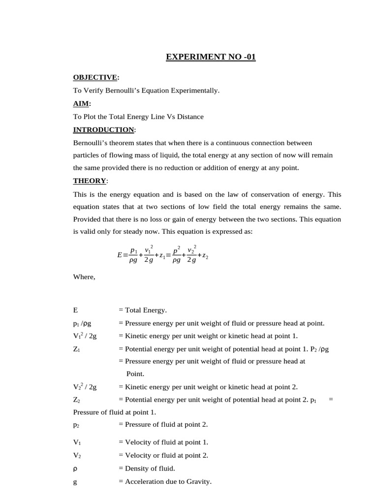 Verify Bernoulli's Theorem Experiment | PDF | Flow Measurement ...