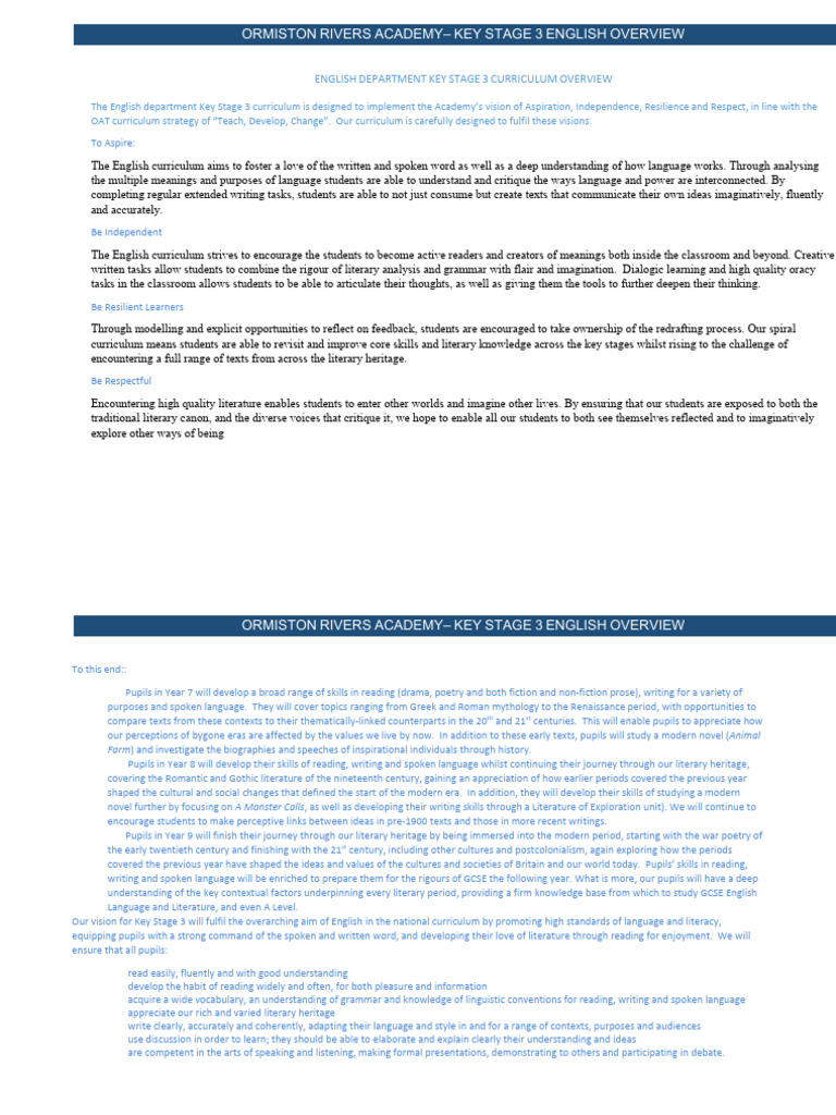 Key Stage 3 English Curriculum Overview | PDF | Great Expectations | Poetry