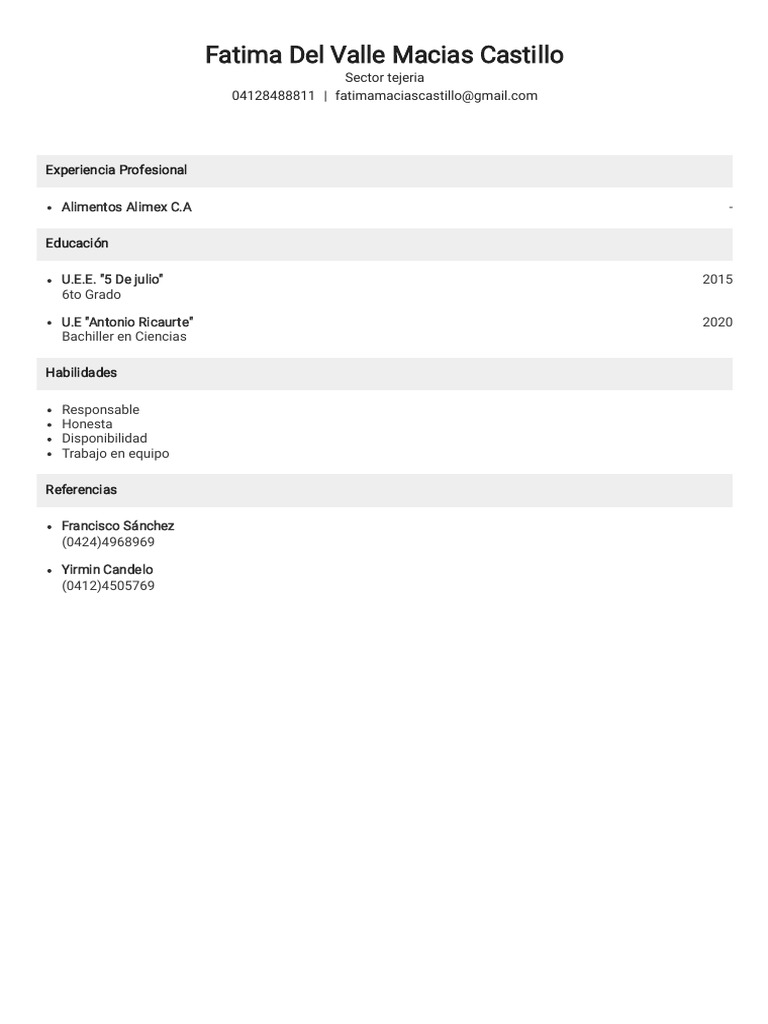 CV de Fatima Del Valle Macias | PDF