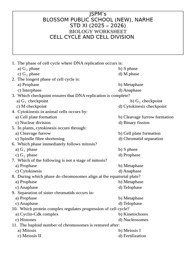 Cell Cycle and Division Quiz Worksheet | PDF | Meiosis | Mitosis