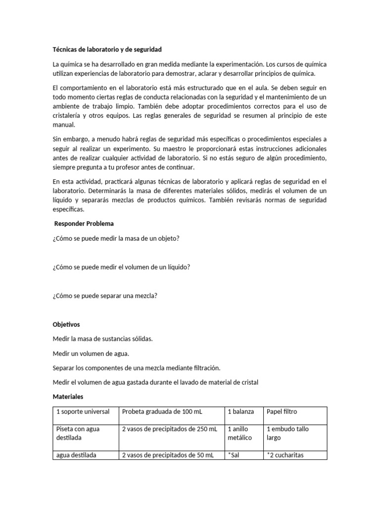 Técnicas de Laboratorio y de Seguridad | PDF | Laboratorios | Agua