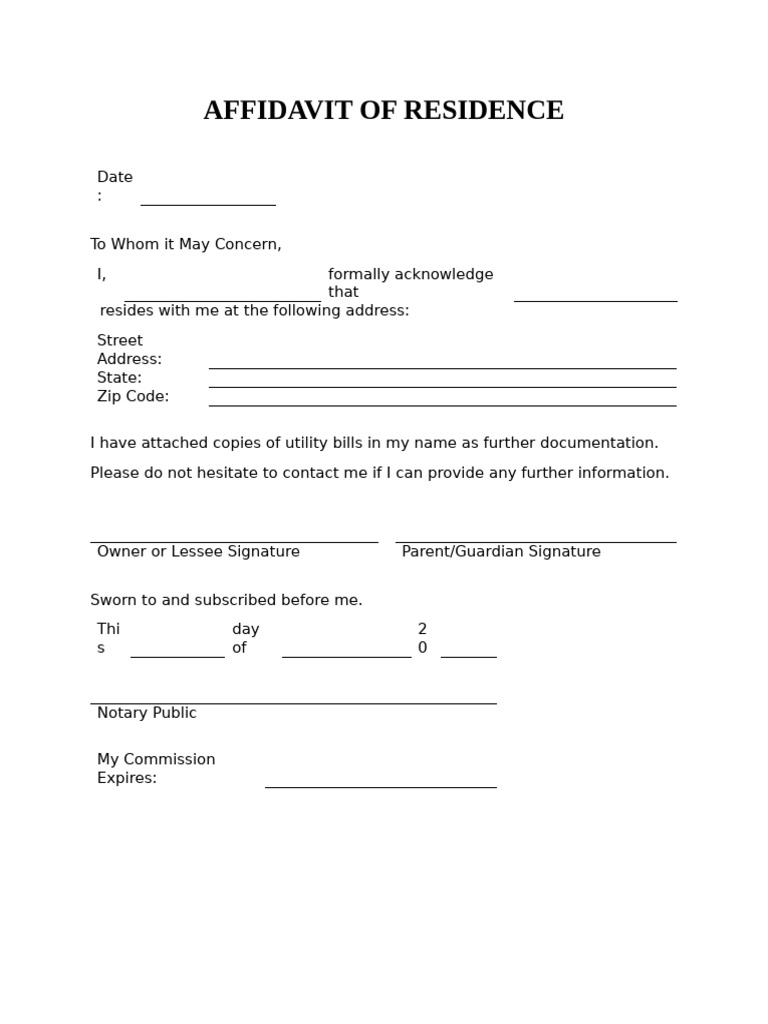 Affidavit of Residence Template | PDF