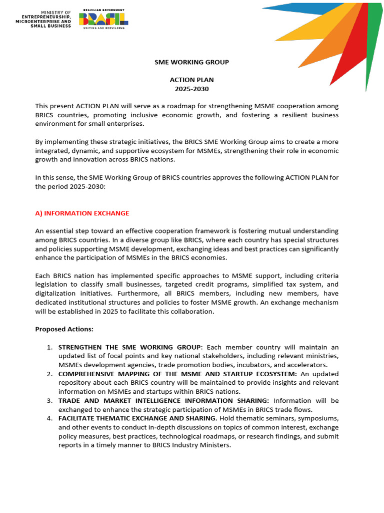 BRICS SME Action Plan 2025-2030 | PDF | Market (Economics) | Collaboration