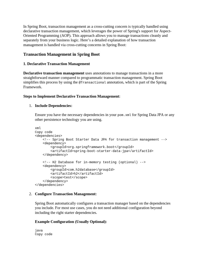 Transaction Management Is A Critical Cross-Cutting Spring Boot | PDF ...