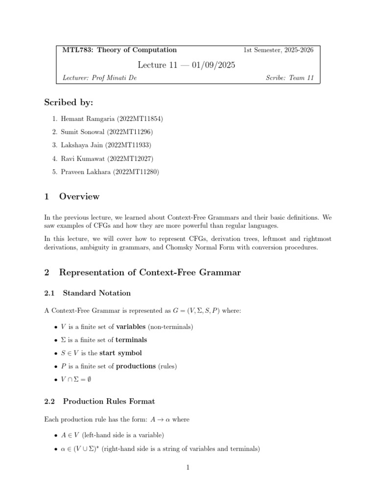 Lecture-11 (01-09-2025) | PDF | Formalism (Deductive) | Grammar