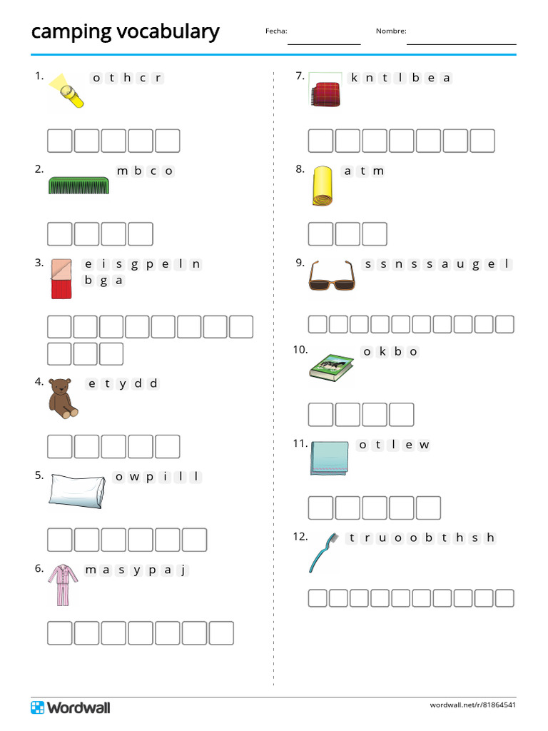 Camping Vocabulary Anagrama | PDF