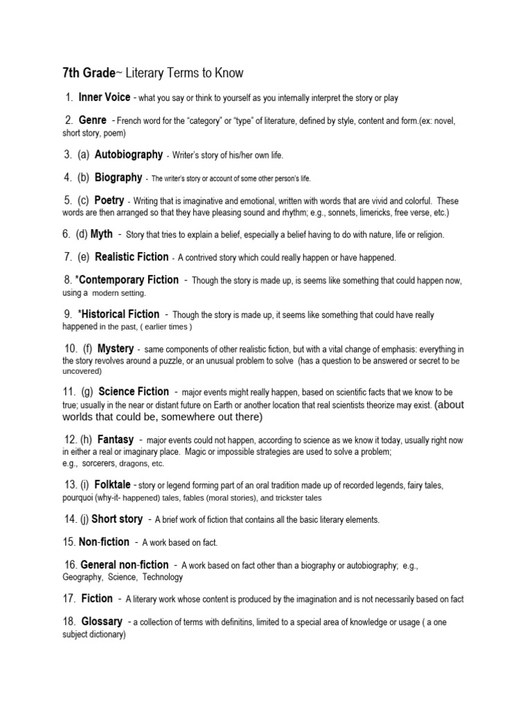 Essential Literary Terms for 7th Grade | PDF | Semantics | Poetry