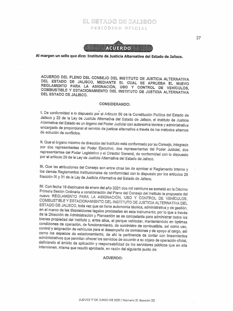 Reglamento de Asignaci N Uso y Control de Veh Culos Del IJA | PDF