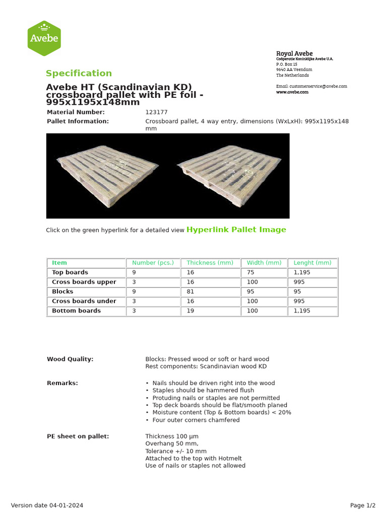 Pallet Specification - pre-HT Pallet990x1190 crossboard+PE-foil | PDF ...